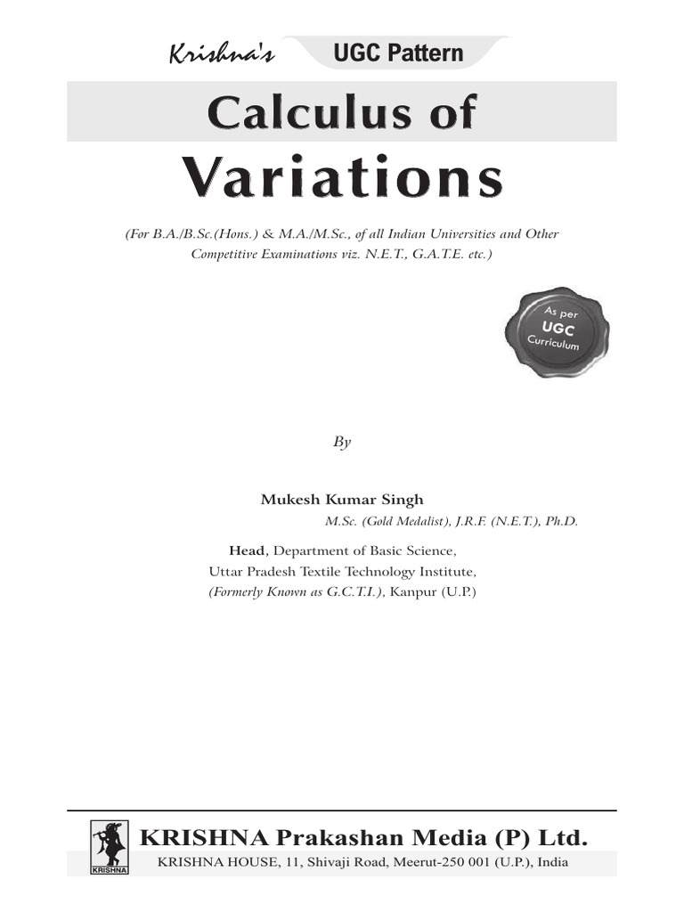 Krishna's - Calculus of Variations, 3rd Edition | PDF | Calculus Of Variations | Mathematics