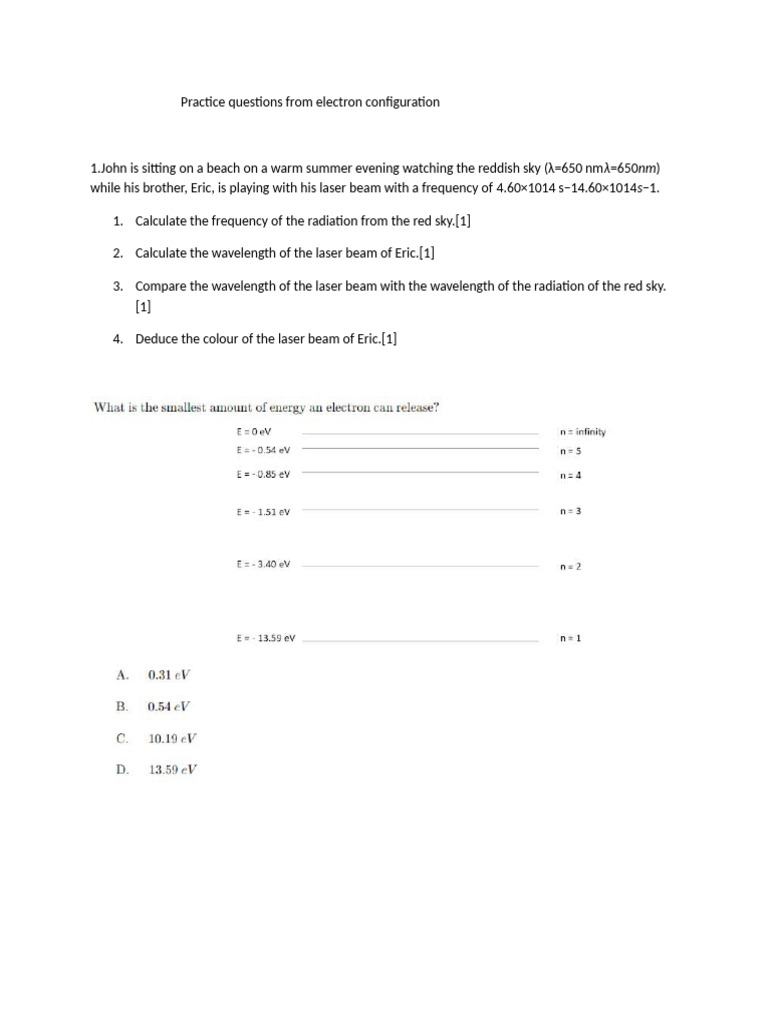 Electron Configuration Practice Questions | PDF