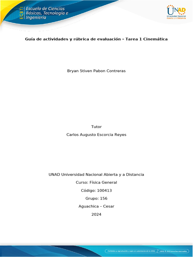 Anexo 1 - Tarea 1 Ejercicios Cinemática - Bryan Pabon | PDF ...