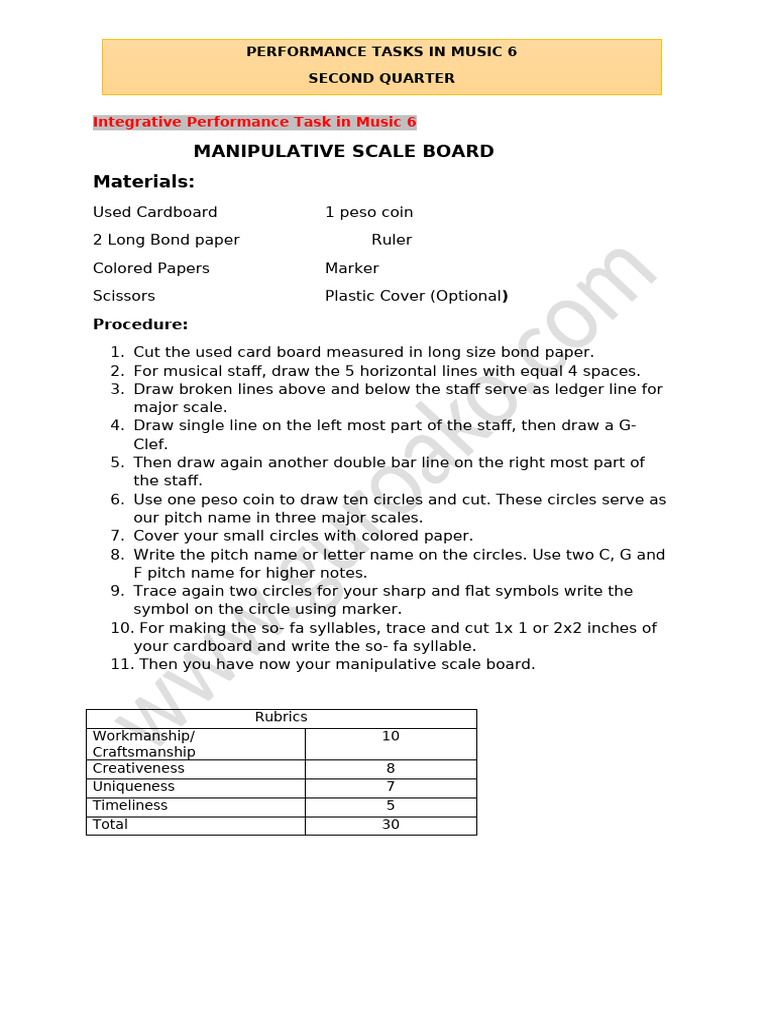 Music 6 Quarter 2 Performance Tasks Guide | PDF | Teaching Methods & Materials | Home & Garden