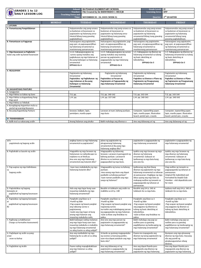 DLL - Epp 4 - Q2 - W3 | PDF