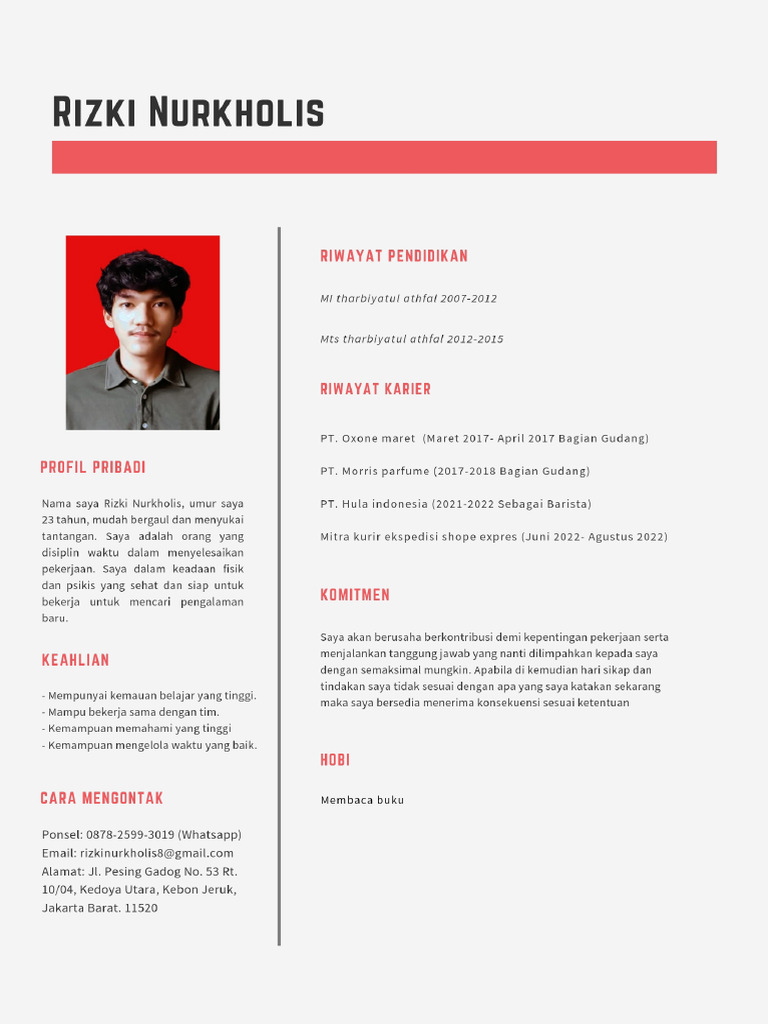 Lamaran Kerja Rizki Nurkholis | PDF