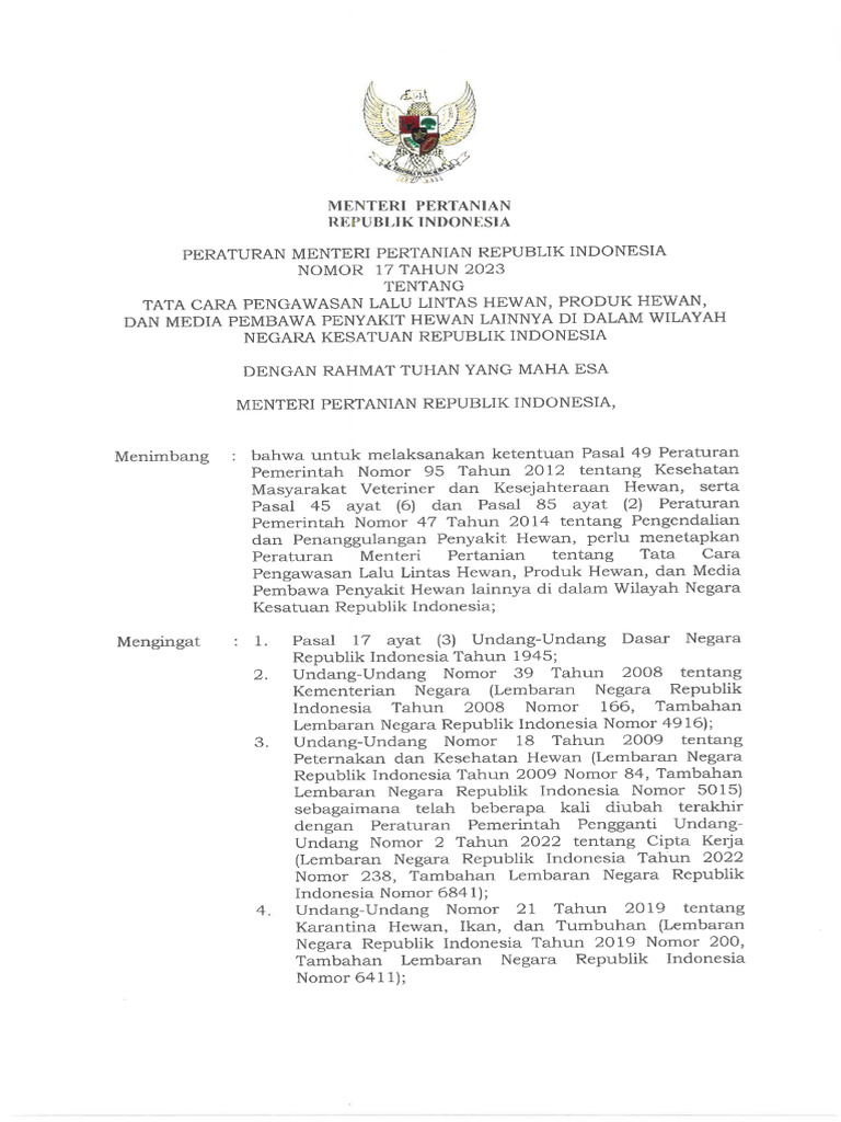 Permentan No 17 Tahun 2023 | PDF