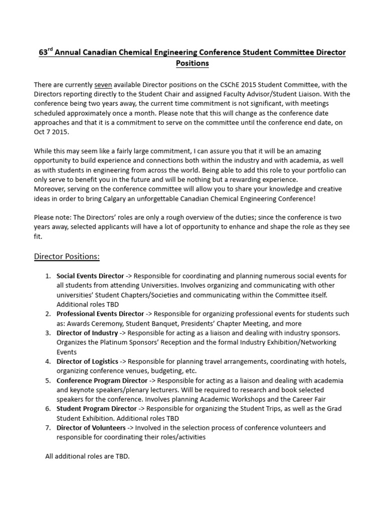 Student Committee Director Positions Overview | PDF | Career & Growth ...