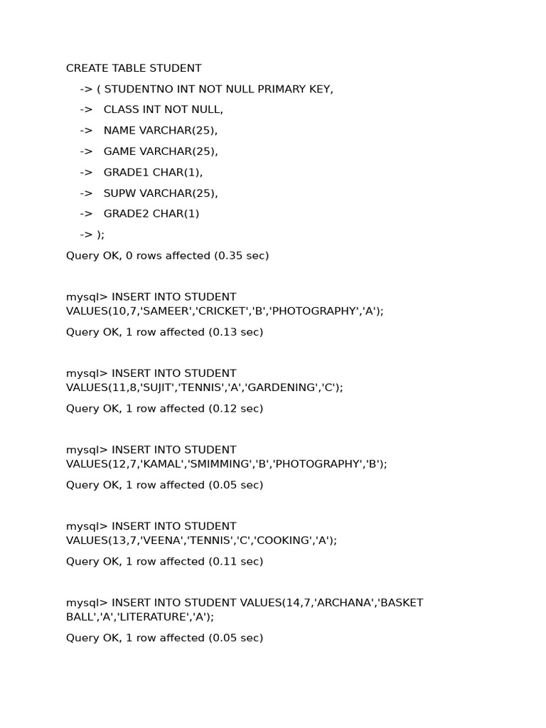 Create Table Student | PDF