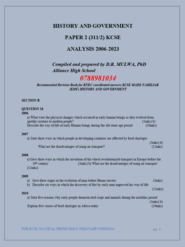 KCSE 2024 History Paper 2 Predictions | PDF | Industrial Revolution ...