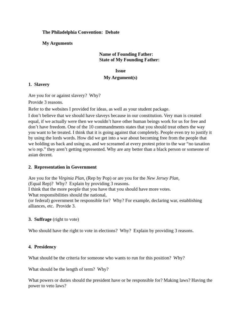 The Philadelphia Convention Fill In Version | PDF | Founding Fathers Of ...