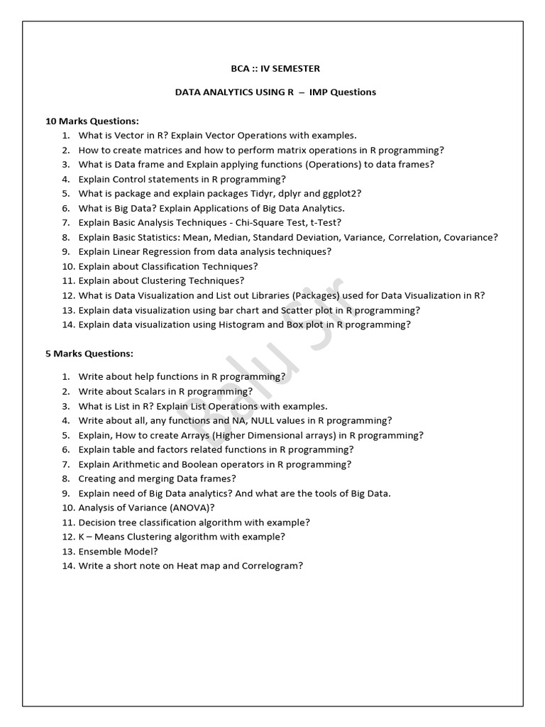 BCA Data Analytics R Programming Guide | PDF