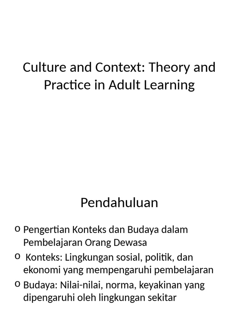 Culture and Context Theory and Practice in Adult Learning | PDF