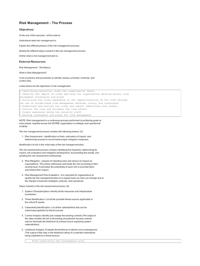 Eccouncil Ecihv2 1 5 1 Risk Management The Process | PDF | Risk Management | Risk
