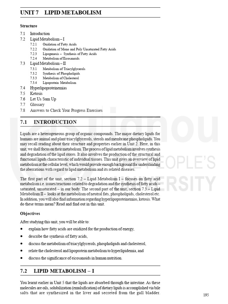 Unit-7 | PDF | Lipid | Fatty Acid