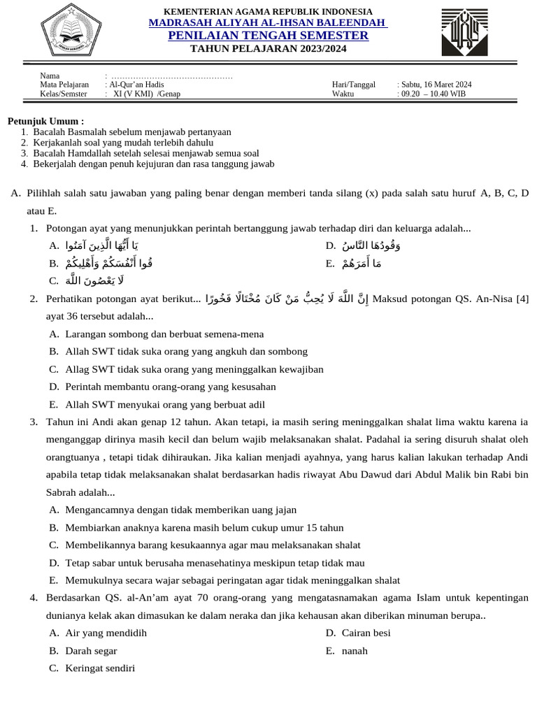 Uts Qurdis Kelas 11 Genap | PDF