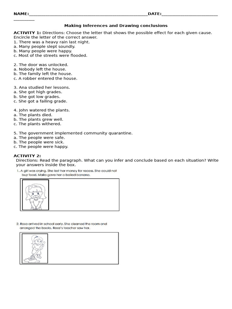 Inference and Conclusion Activities | PDF