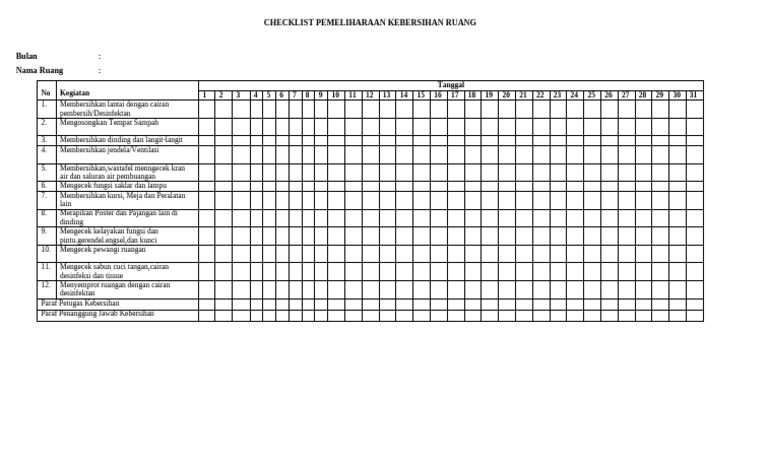 Checklist Kebersihan Ruangan | PDF