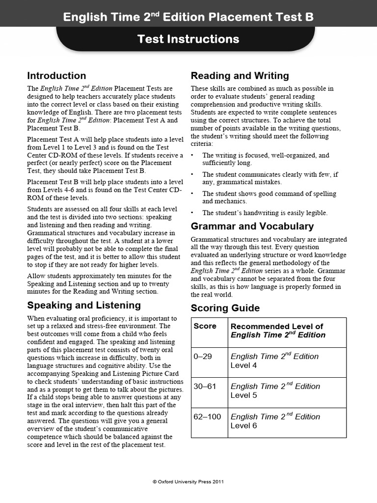 Placement Test B Instructions | PDF | Vocabulary | English Language