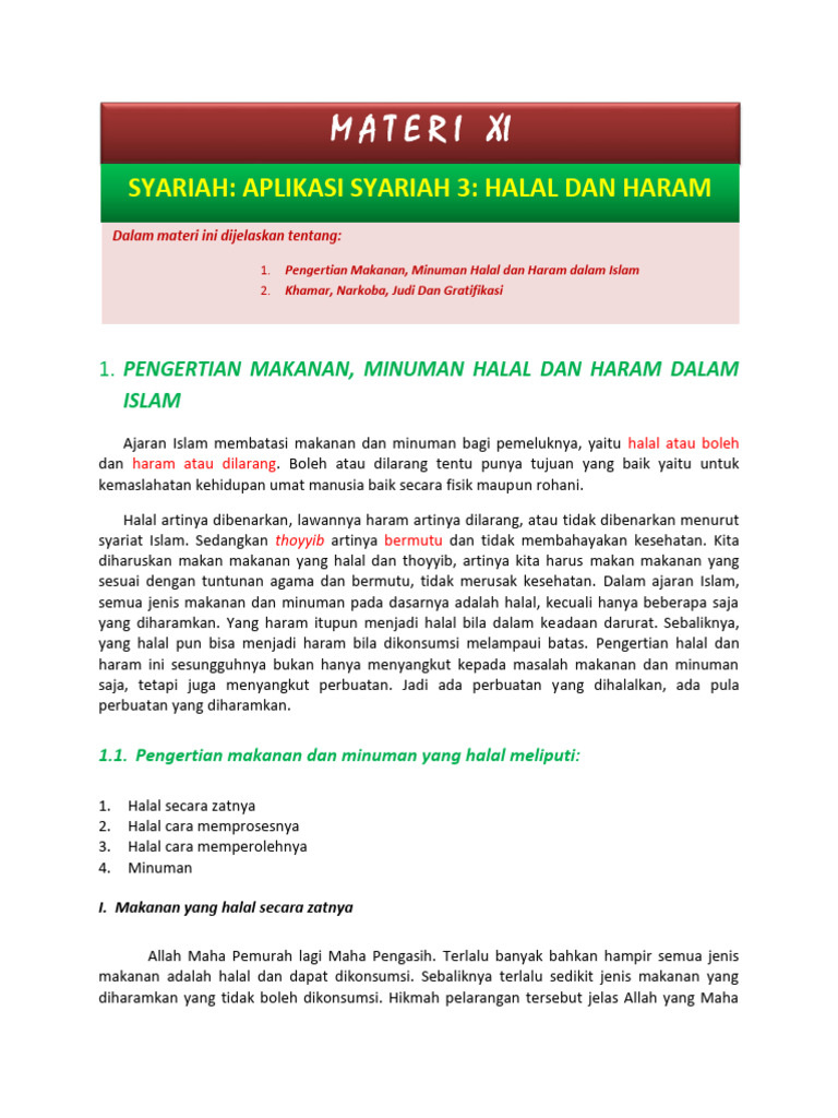 MATERI XI. Aplikasi Syariah 3, Halal&Haram | PDF | Kesehatan Holistik | Agama & Spiritualitas