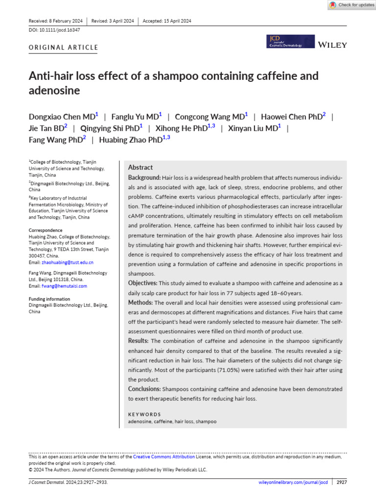 Caffeine and Adenosine Shampoo Study | PDF | Hair Loss