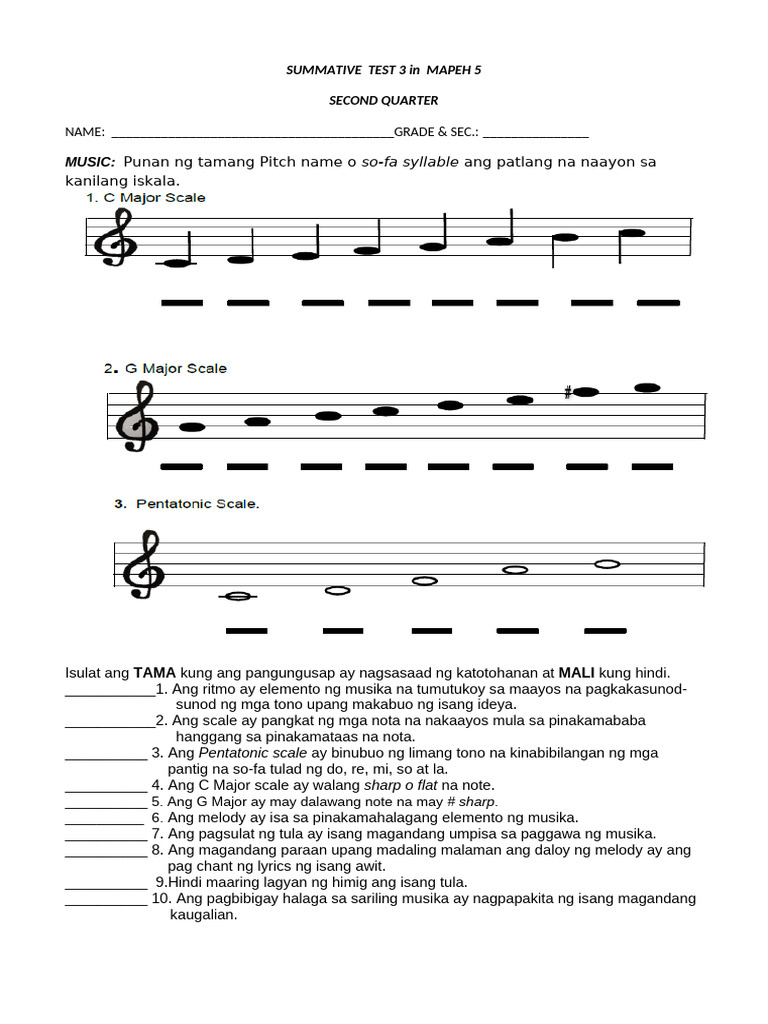 ST - Mapeh 5 - Q2 - 3 | PDF