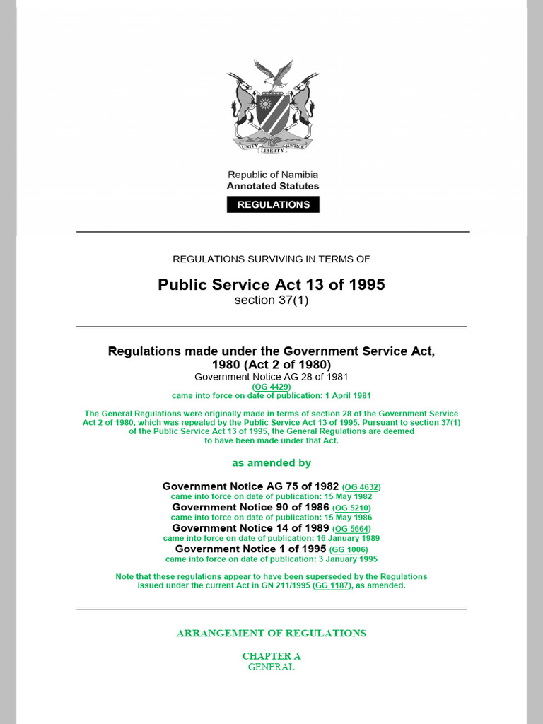 Namibia Public Service Regulations 1995 | PDF | Employment