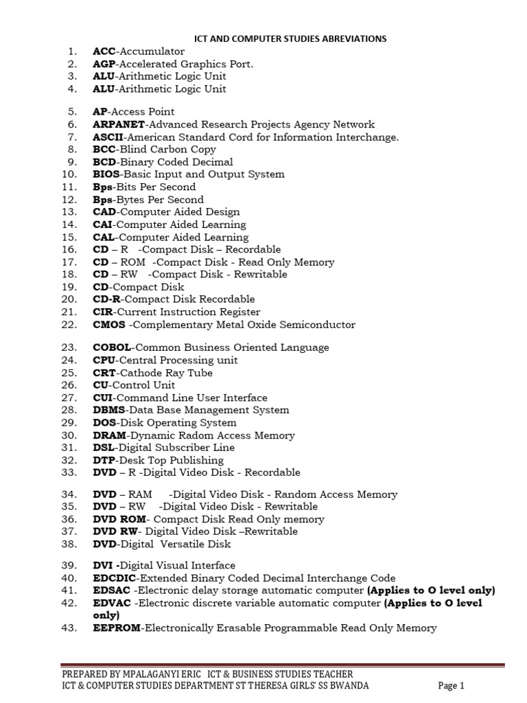 Ict & Computer Studies Abbreviatons | PDF | Computer Data Storage ...