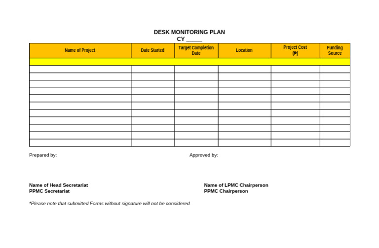 Desk Monitoring Plan Template | PDF