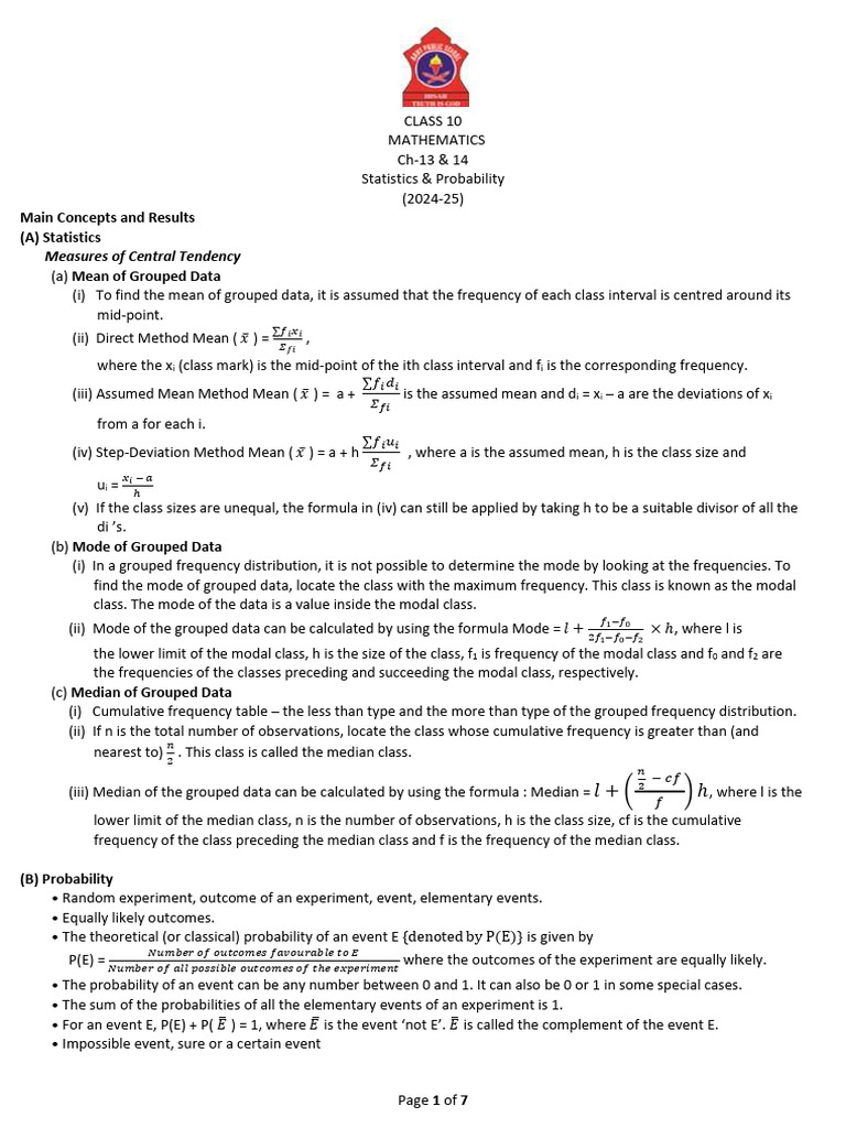 Class-10 Ch-13 & 14 Statistics & Probability-1 | PDF | Probability Distribution | Mode (Statistics)