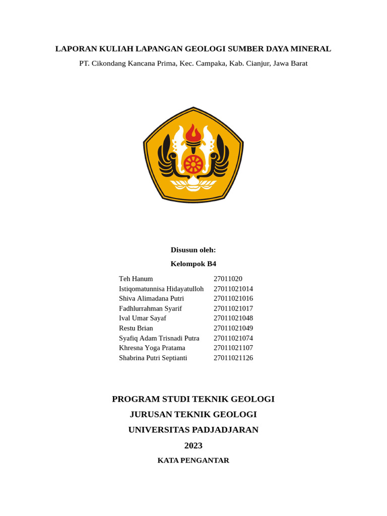 Laporan Kuliah Lapangan Geologi Sumber Daya Mineral B4 | PDF | Sains & Matematika