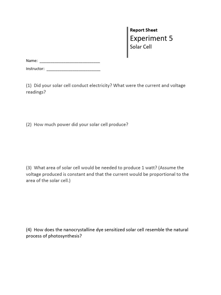 Solar Cell Report Sheet | PDF | Technology & Engineering