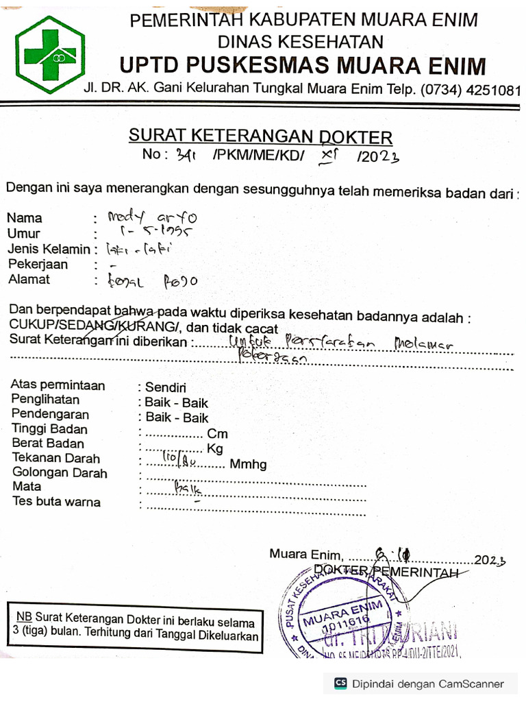 Surat Keterangan Sehat PT Tae1 | PDF