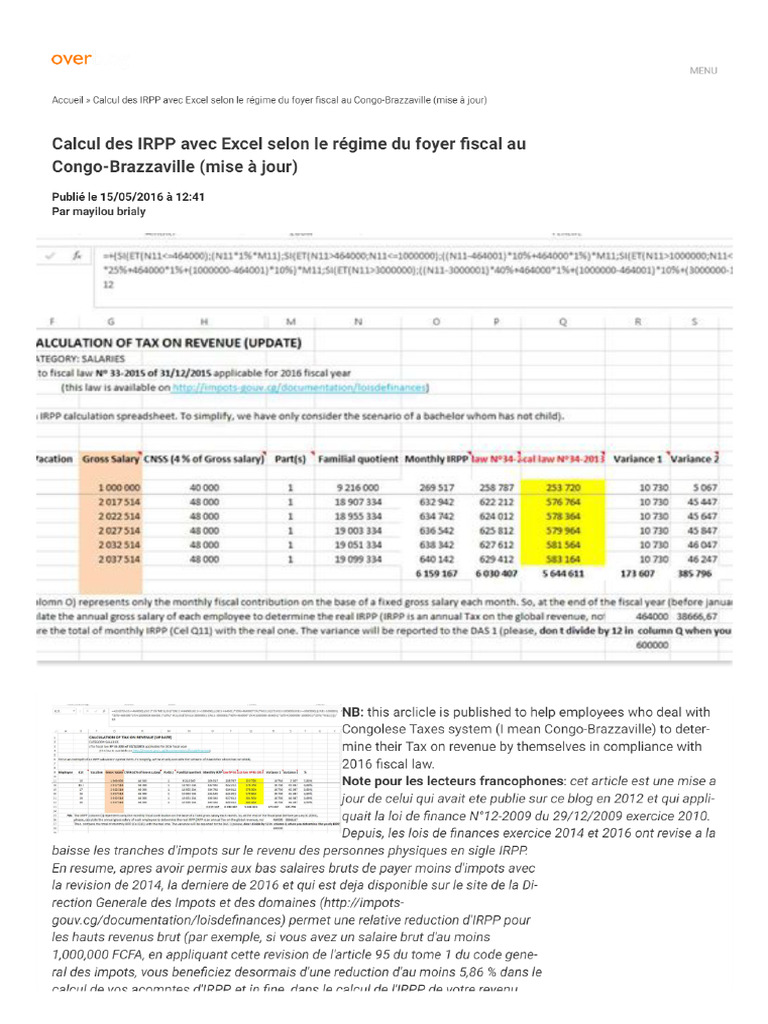 Calcul Des IRPP Avec Excel Selon Le Régime Du Foyer Fiscal Au Congo ...