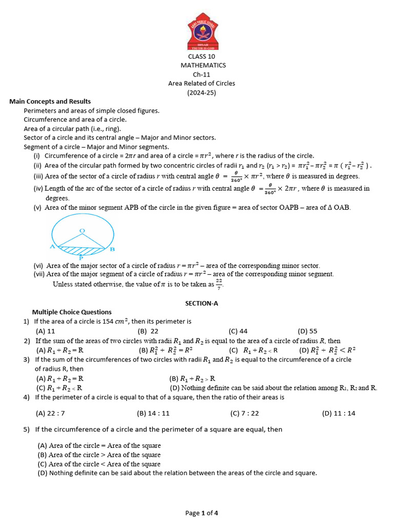 Class 10 Math: Circle Area Concepts | PDF | Area | Circle