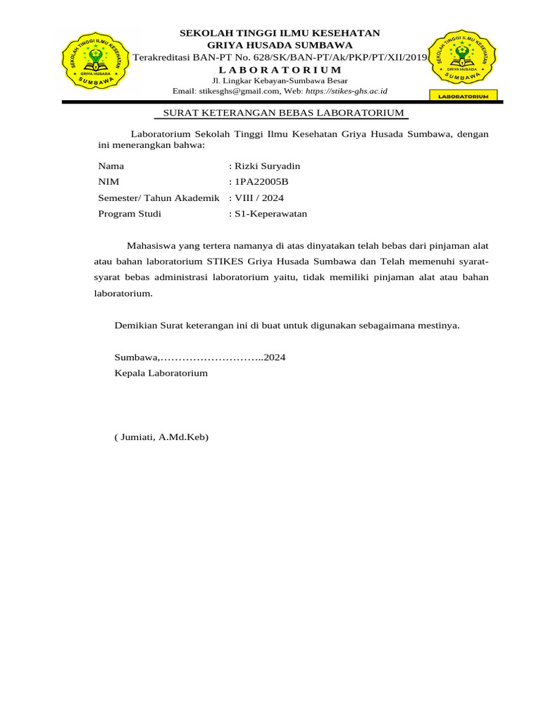 Formulir Ket Bebas Laboratorium | PDF