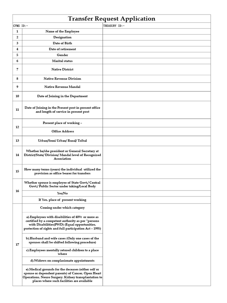 Transfer application (1) | PDF | Disability | Human Rights