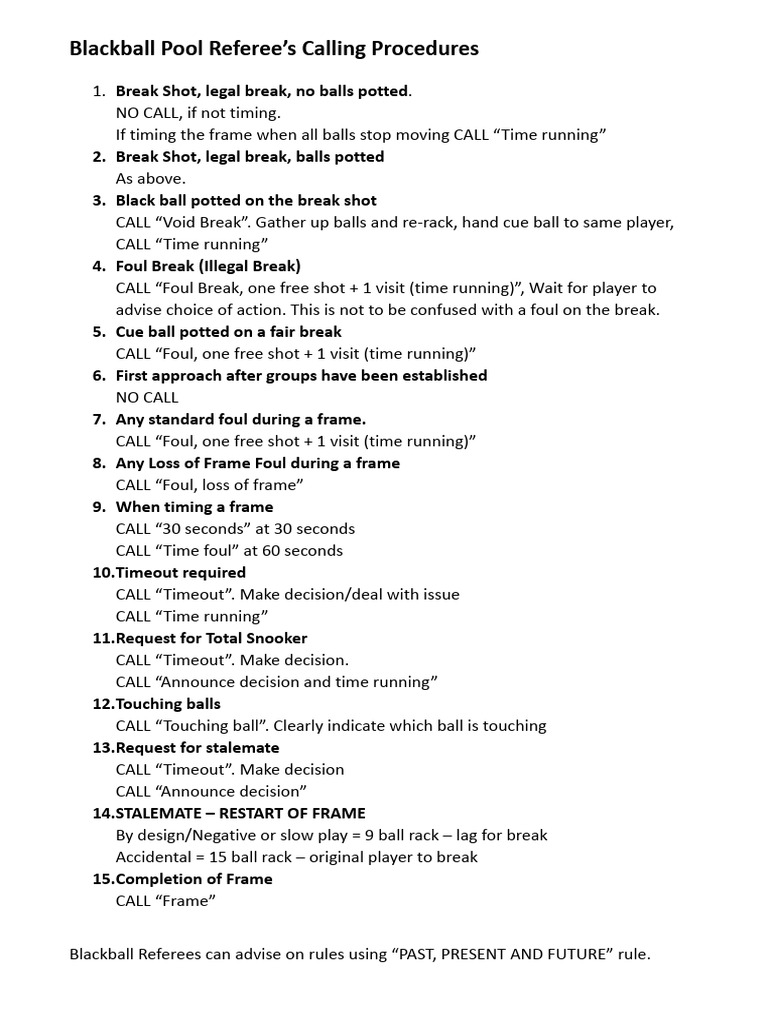 Blackball Pool Referees Calling Procedures | PDF