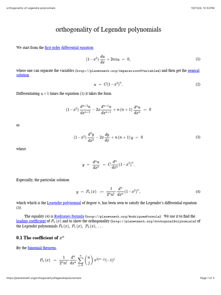 Orthogonality of Legendre Polynomials | PDF | Numerical Analysis | Combinatorics