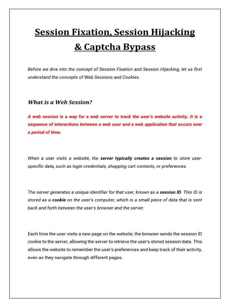 Session Fixation, Session Hijacking & Captcha Bypass | PDF | Http ...