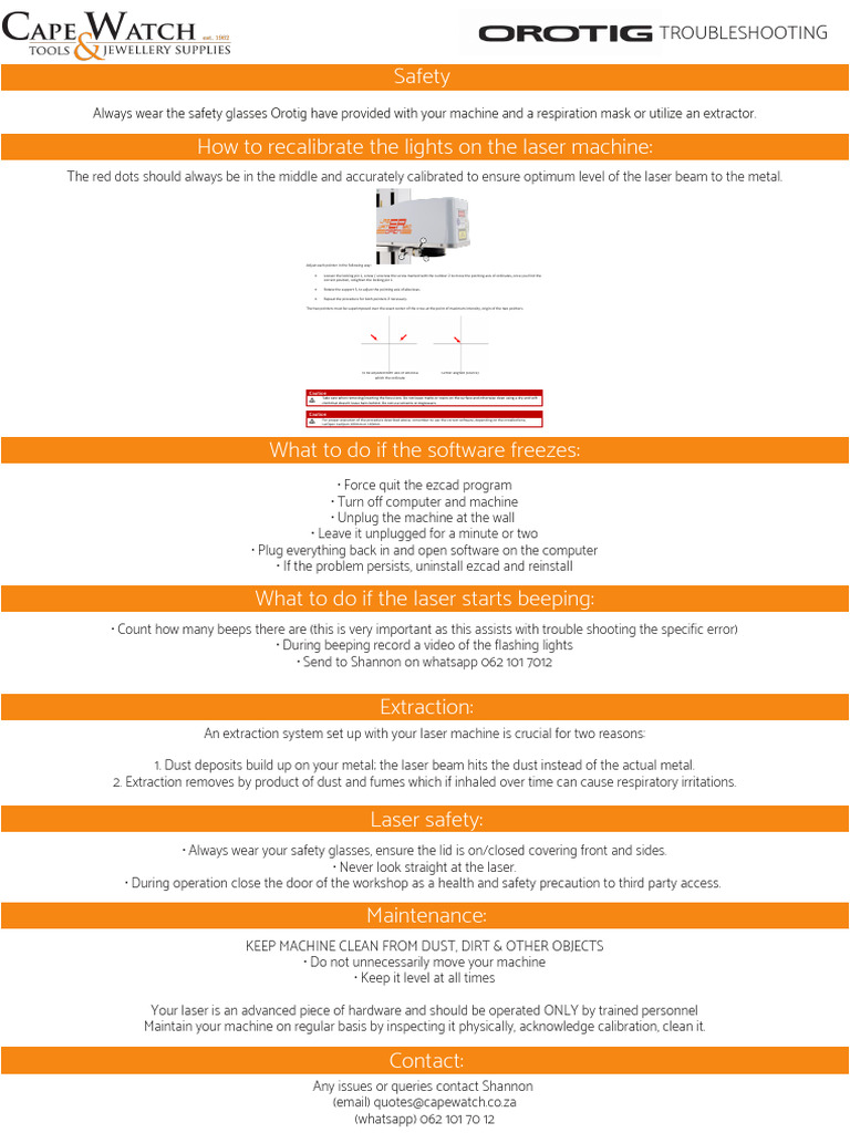 Orotig Laser Troubleshooting Guide | PDF | Equipment