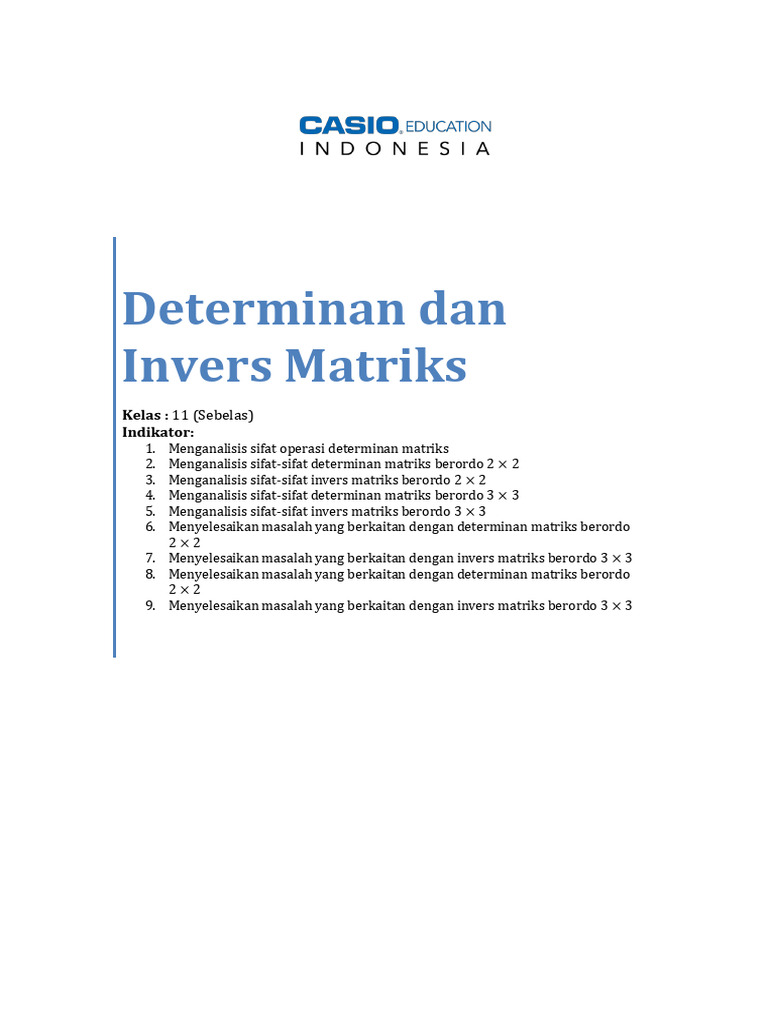 G11 - 4 - Determinan Dan Invers Matriks (Rev) | PDF