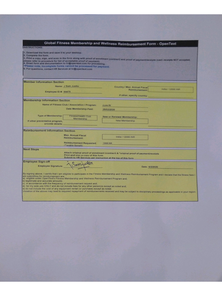 Fitness and Wellness Form | PDF