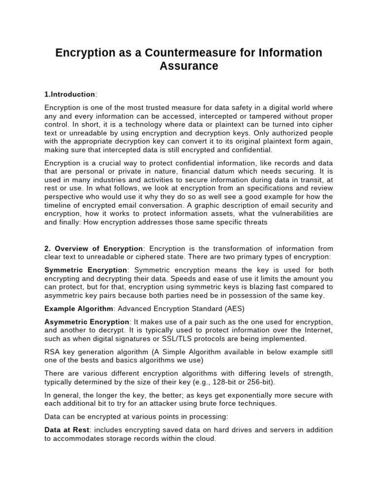 Encryption As A Countermeasure For Information Assurance | PDF | Encryption | Key (Cryptography)