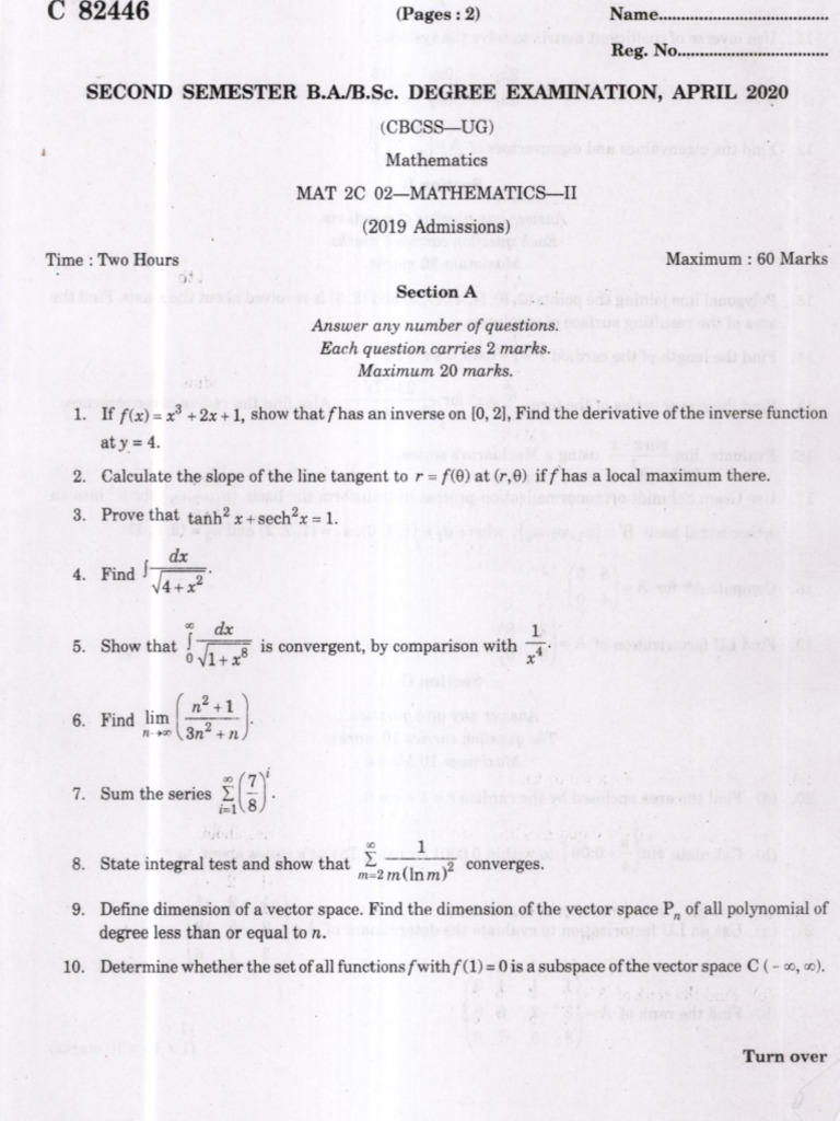 Mathematics Ii 2020 Pdf