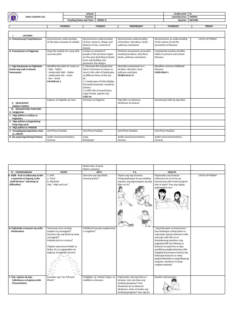 Q2 - Mapeh - DLL - Week 1 | PDF