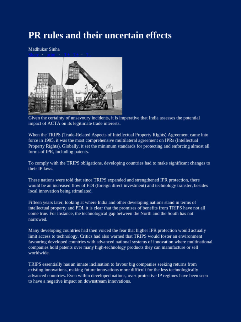 PR Rules and Their Uncertain Effects | PDF | Intellectual Property ...