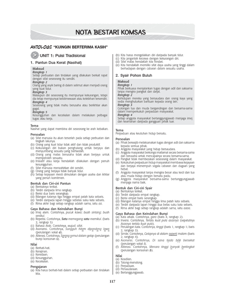 Nota Antologi Tingkatan 1 | PDF