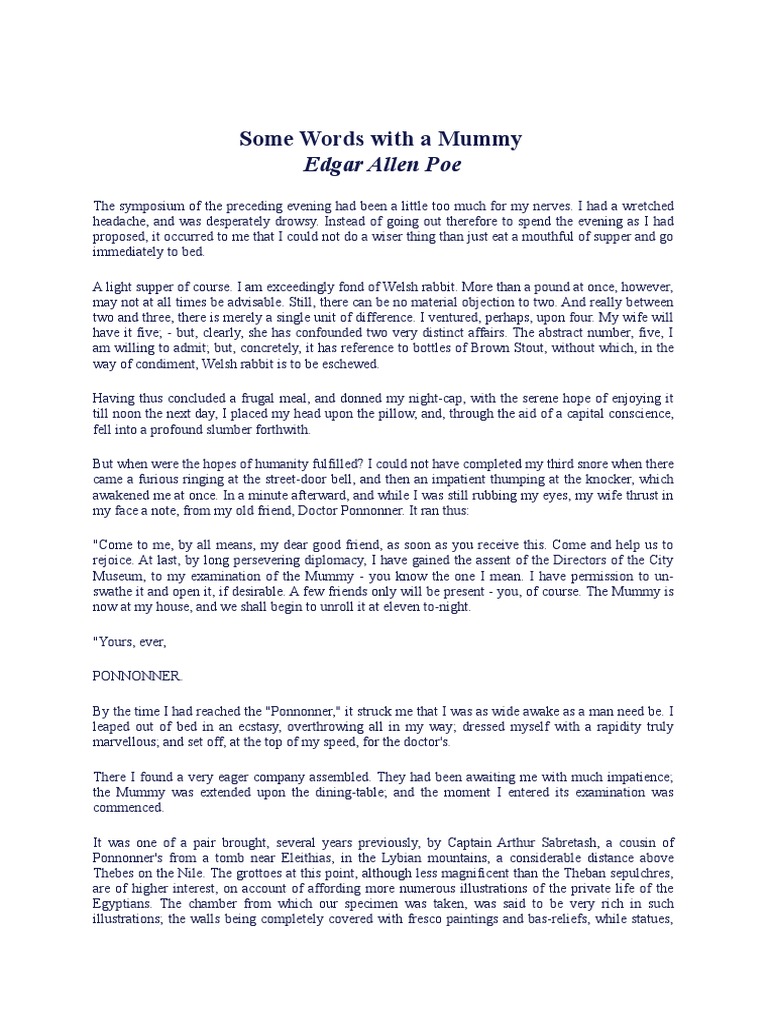 Some Words With A Mummy: Edgar Allen Poe | PDF | Mummy | The Doctor ...