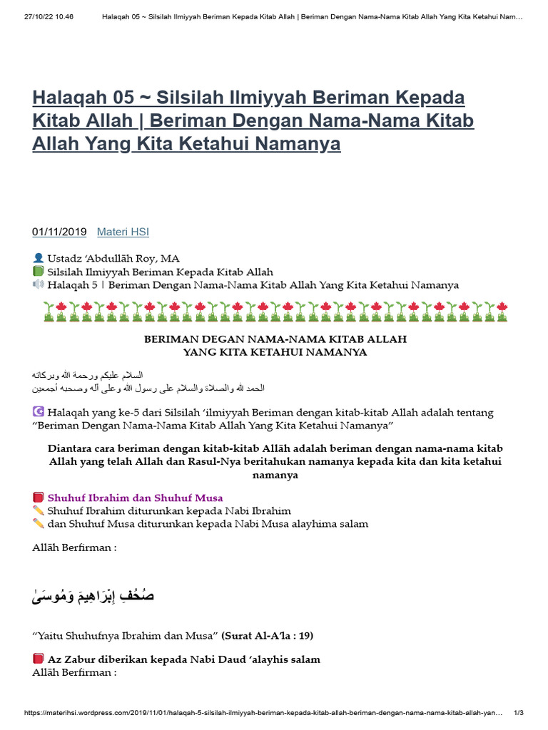 Beriman kepada Nama-Nama Kitab Allah | PDF | Kajian Bahasa Asing ...