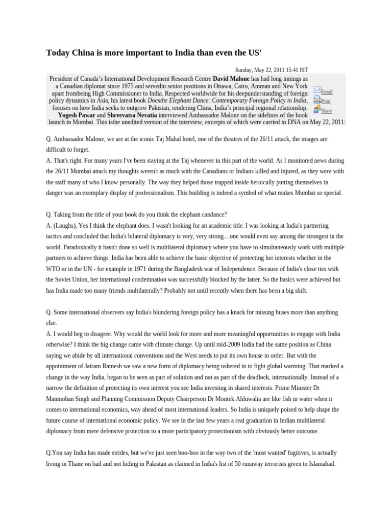 Today China Is More Important To India Than Even The US | PDF ...