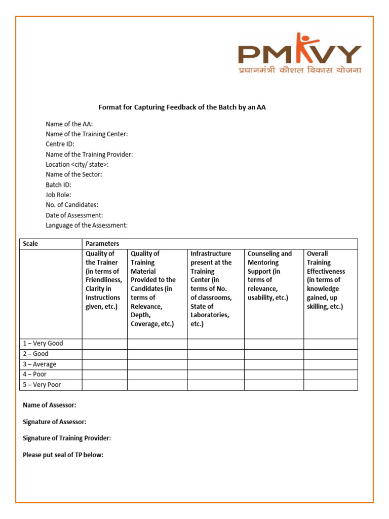 Assessor Feedback Form - Updated | PDF