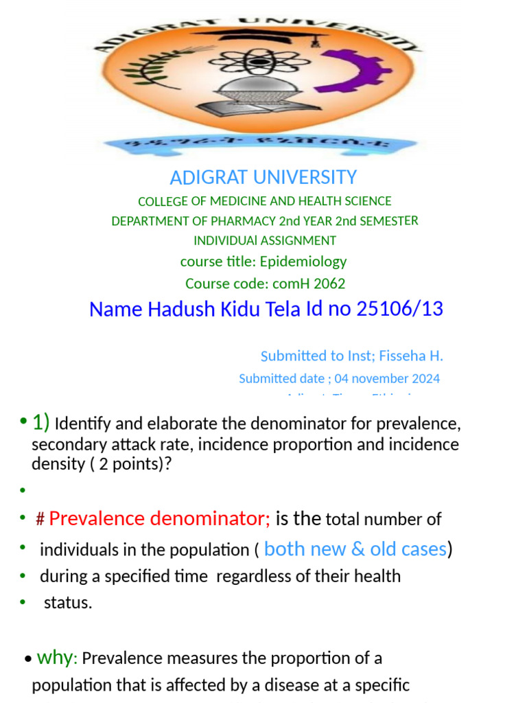 Hadush Kidu 2nd Year | PDF | Incidence (Epidemiology) | Odds