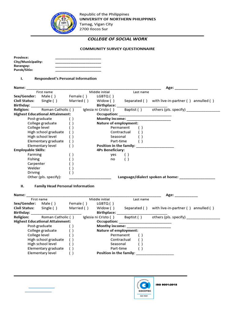Community Survey Questionnaire 2 | PDF